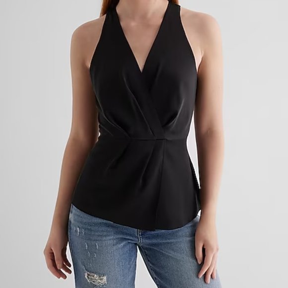 Express | Tops | Express Satin Vneck Gathered Faux Wrap Front Top ...